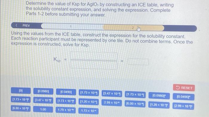 Solved Determine the value of Ksp for AglO, by constructing | Chegg.com