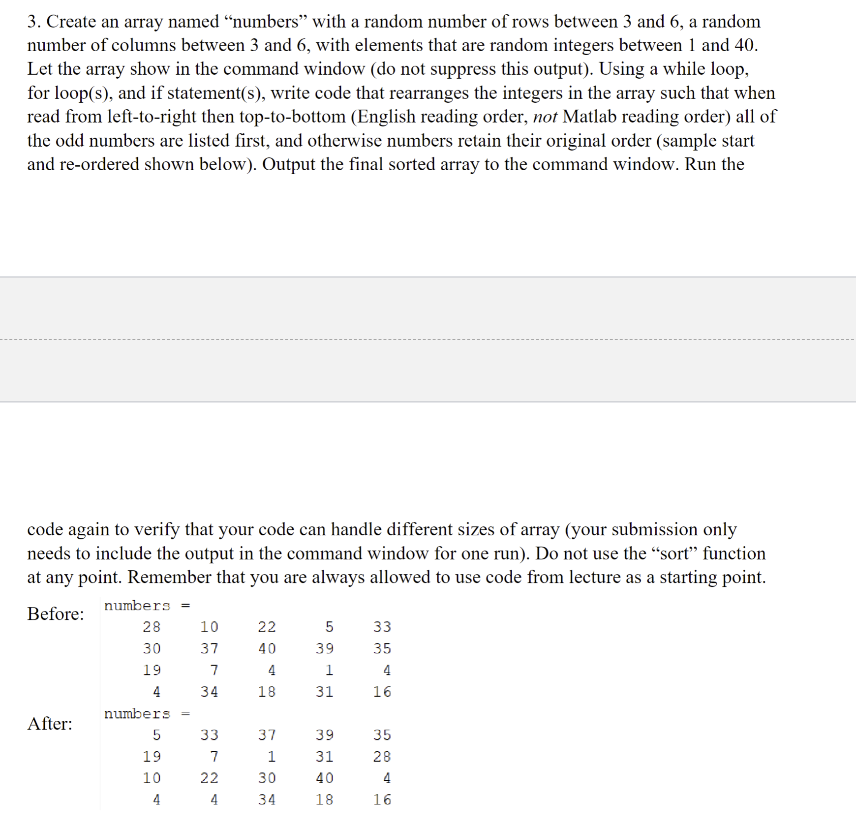 Solved In matlab Create an array named “numbers” ﻿with a | Chegg.com