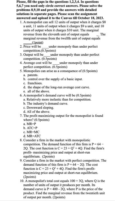 Solved Please, fill the gaps in the questions 1,2,3,4. In | Chegg.com