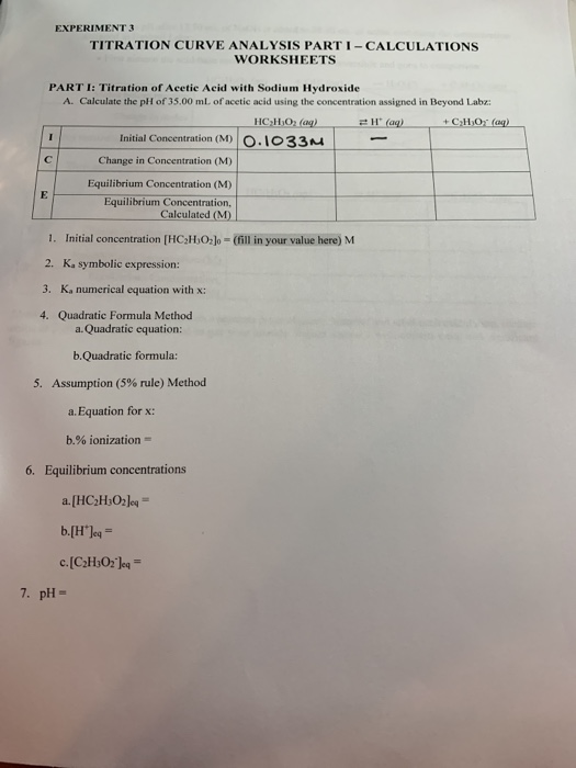 Solved EXPERIMENT 3 TITRATION CURVE ANALYSIS PARTI - | Chegg.com