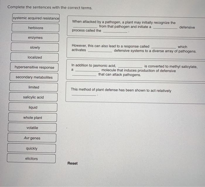 Solved Complete the sentences with the correct terms. | Chegg.com