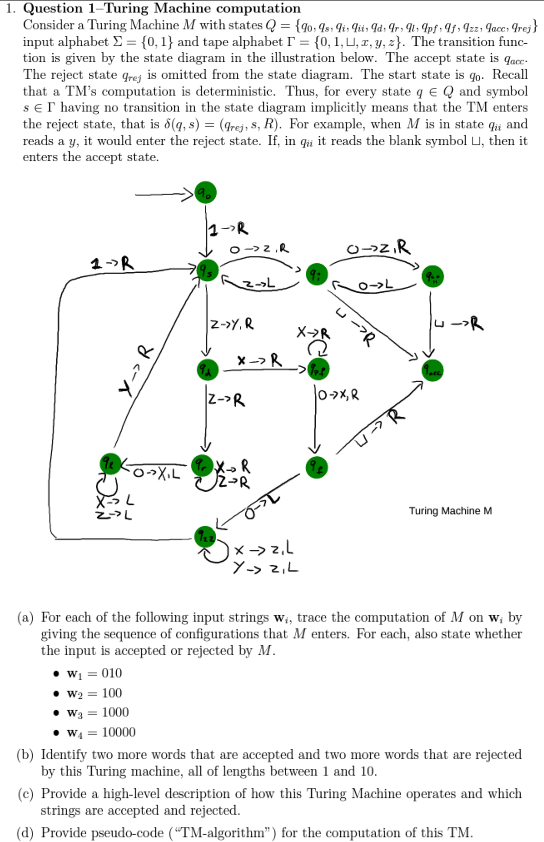 Solved Question 1-Turing Machine computationConsider a | Chegg.com
