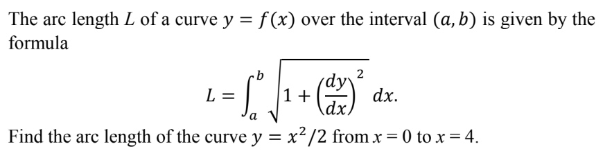 Solved The arc length L ﻿of a curve y=f(x) ﻿over the | Chegg.com
