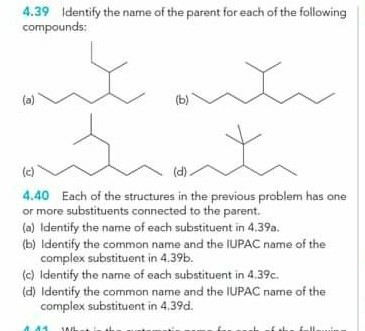 Solved 4.39 Identify the name of the parent for each of the | Chegg.com