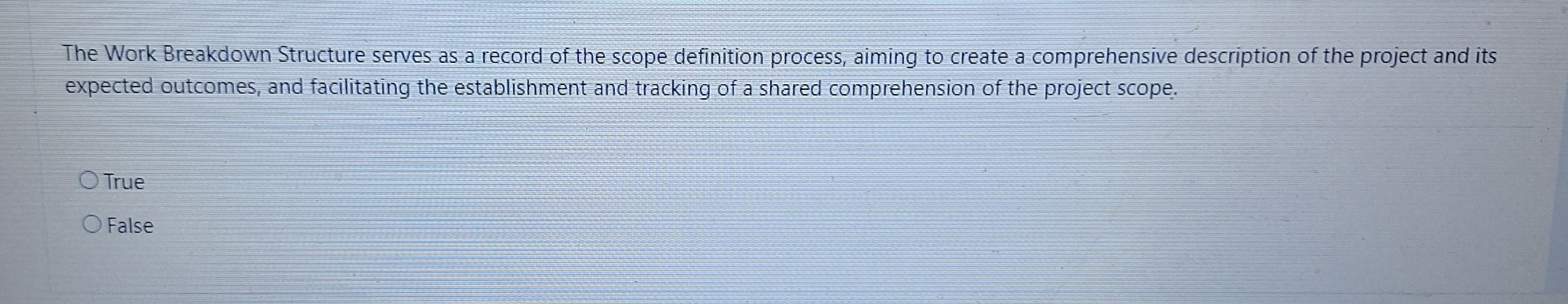 Solved The Work Breakdown Structure serves as a record of | Chegg.com