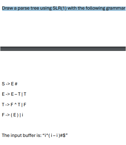 Draw a parse tree using SLR(1) ﻿with the following | Chegg.com