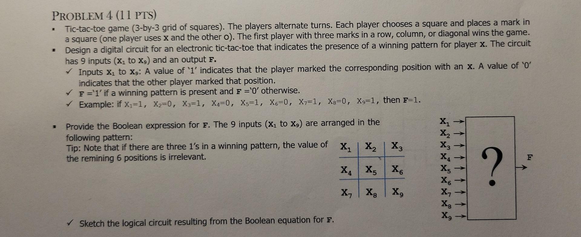Solved PROBLEM 4. (11 PTS) - Tic-tac-toe game (3-by-3 grid | Chegg.com