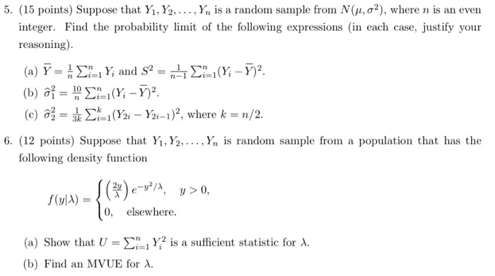 Solved 5. (15 points) Suppose that Yı,Y2,..., Yn is a random | Chegg.com