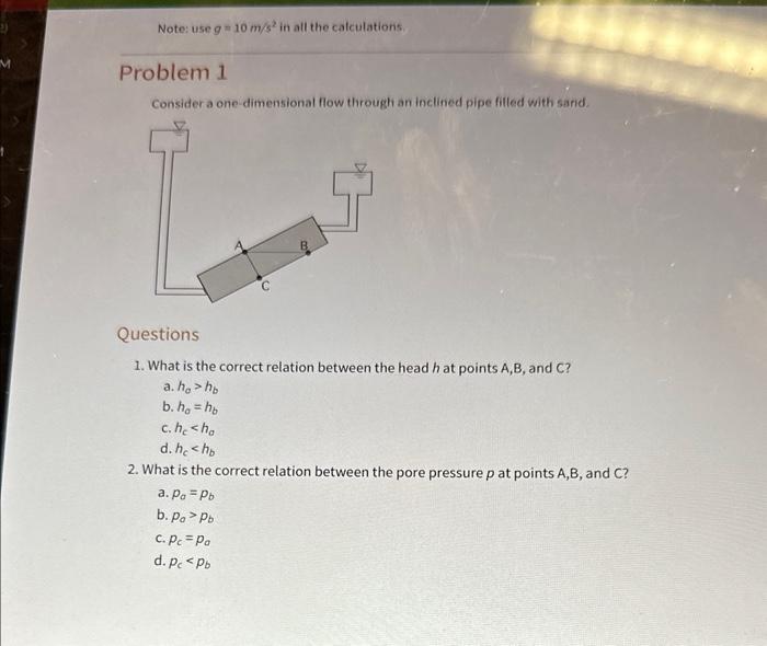 Solved Consider a one-dimensional flow through an inclined | Chegg.com
