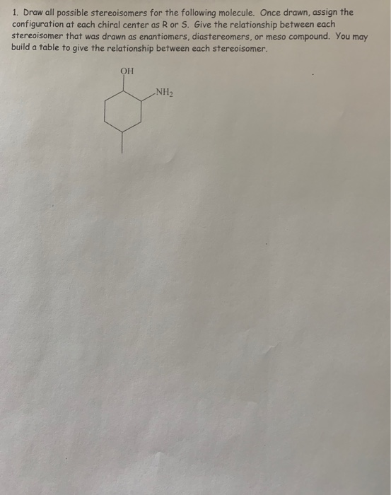 Solved 1. Draw all possible stereoisomers for the following | Chegg.com