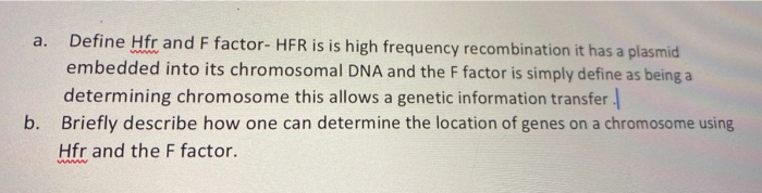 Solved a. Define Hfr and F factor- HFR is is high frequency | Chegg.com