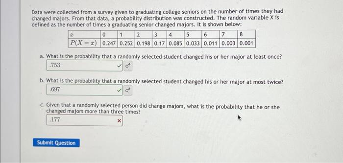 Solved Data Were Collected From A Survey Given To Graduating