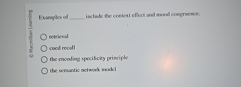 Solved Examples of ﻿include the context effect and mood | Chegg.com
