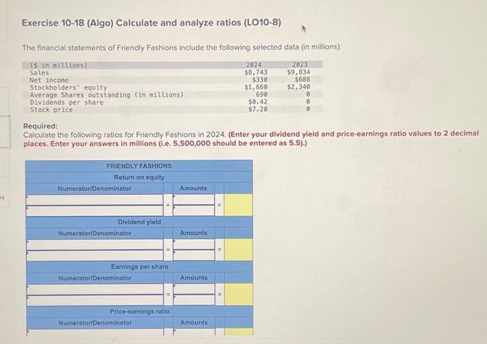 Solved Exercise 10-18 (Algo) Calculate and analyze ratios | Chegg.com