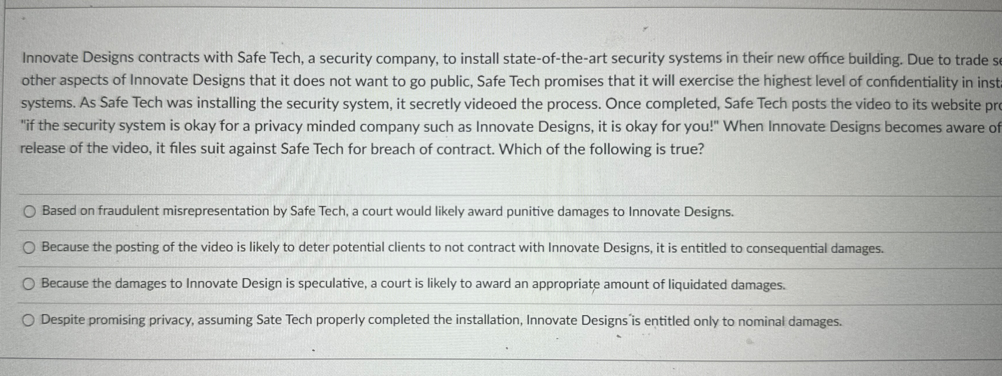 Solved Innovate Designs contracts with Safe Tech, a security | Chegg.com