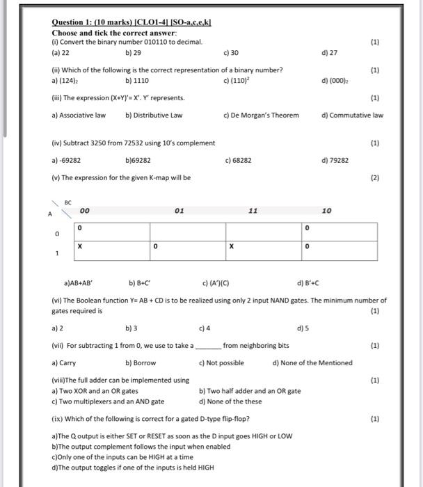 Solved (1) d) 27 Question 1: (10 marks) (CL01-4||SO-a.c.e.kl | Chegg.com