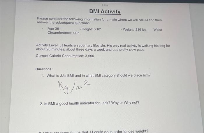 Solved BMI Activity Please consider the following | Chegg.com