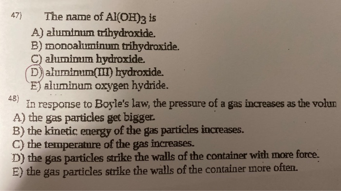 Solved 47) The name of Al(OH)3 is A) aluminum trihydroxide. | Chegg.com