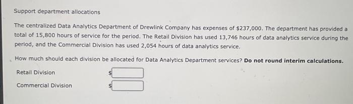 Solved Support department allocations The centralized Data | Chegg.com