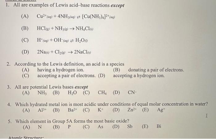 Solved 1. All are examples of Lewis acid-base reactions | Chegg.com
