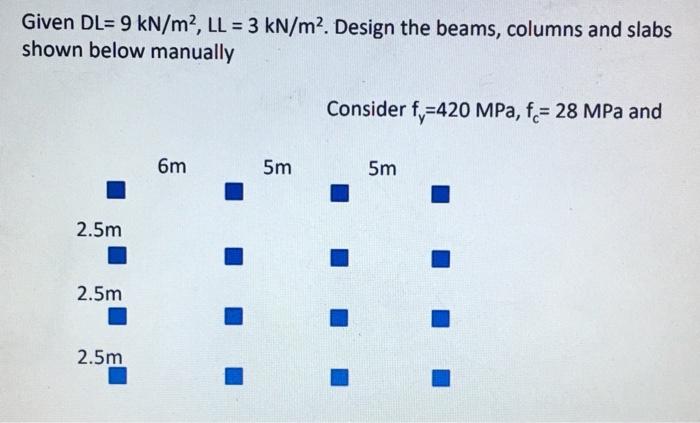 Solved Given DL=9kN/m2,LL=3kN/m2. Design the beams, columns | Chegg.com