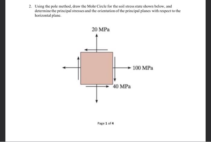 Solved 2. Using the pole method, draw the Mohr Circle for | Chegg.com