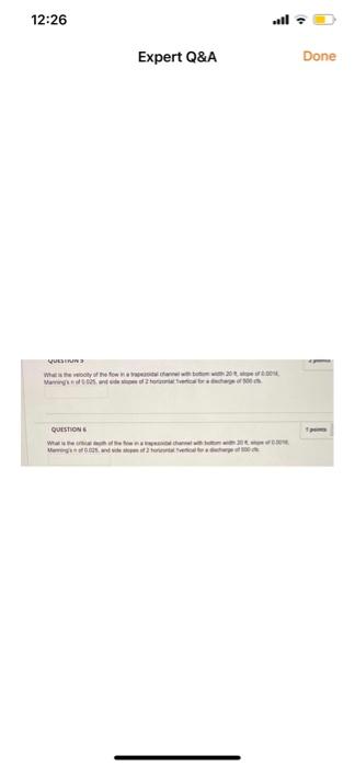 Qutsticen 5The val of velocity and critical depth was | Chegg.com