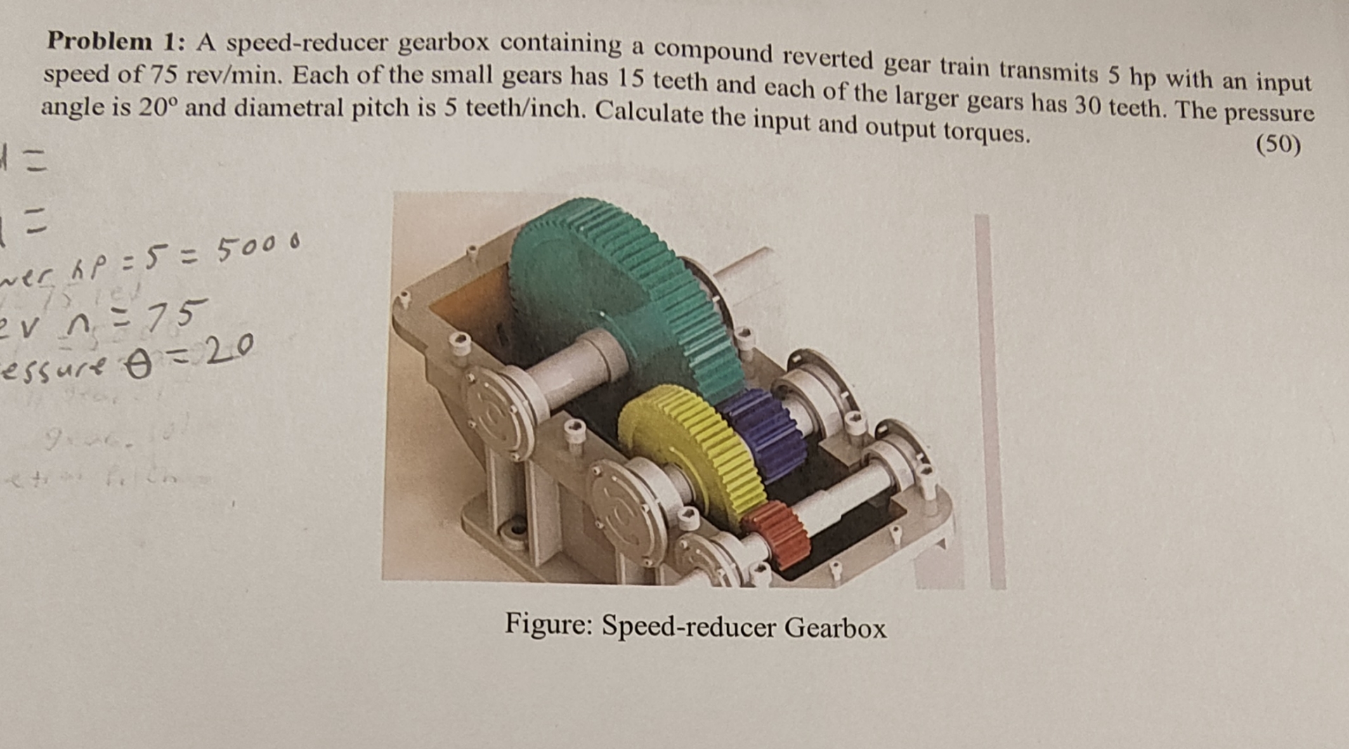 Solved Problem 1: A speed-reducer gearbox containing a | Chegg.com
