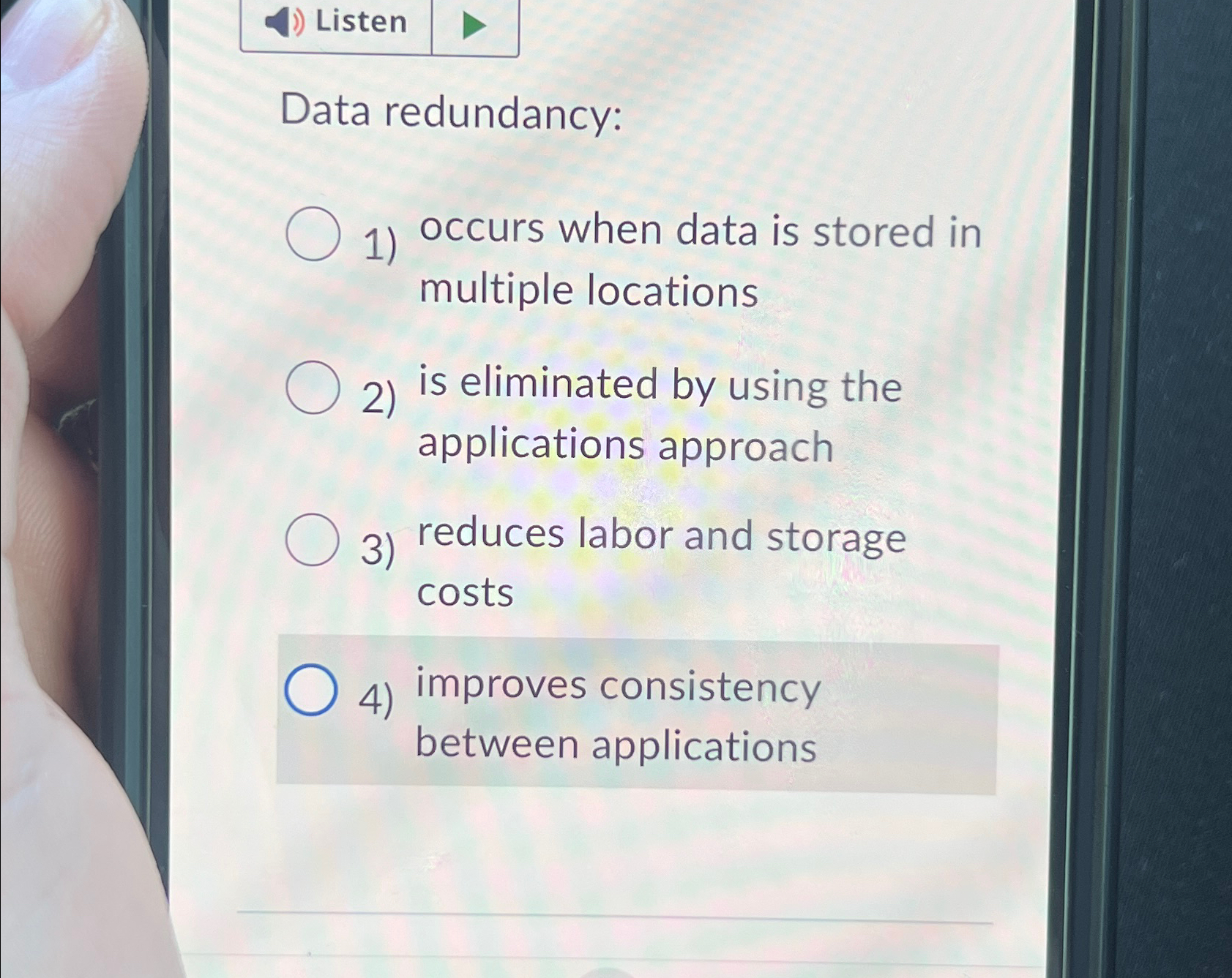 Solved ListenData redundancy:occurs when data is stored in | Chegg.com