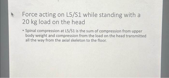 Solved Force acting on L5/S1 while standing with a 20 kg | Chegg.com