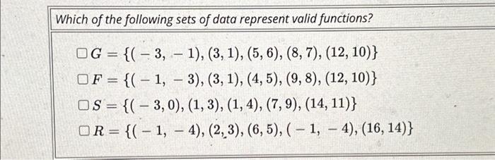 Solved Which of the following sets of data represent valid | Chegg.com