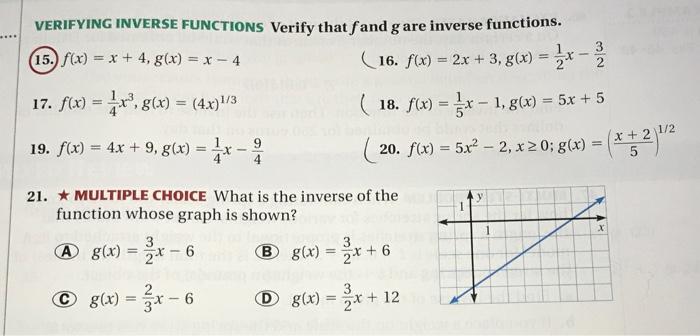 Solved N- 3 2 VERIFYING INVERSE FUNCTIONS Verify that fand g | Chegg.com