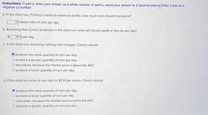 Solved The table below shows the daily costs of Corny's Corn | Chegg.com