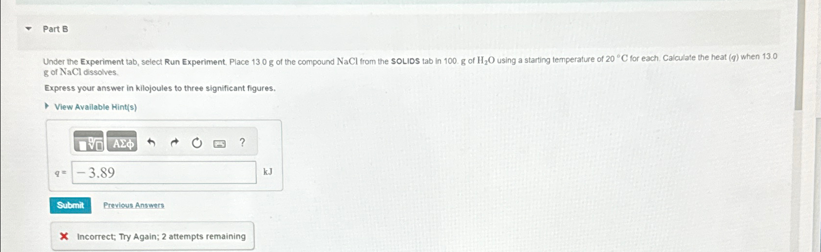 Solved Part BUnder the Experiment tab, select Run | Chegg.com