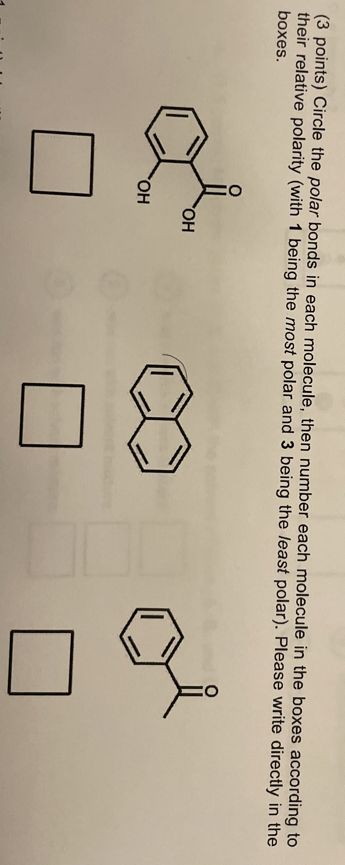 Solved (3 ﻿points) ﻿Circle the polar bonds in each molecule, | Chegg.com