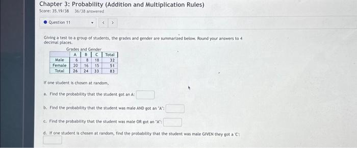 Solved Chapter 3: Probability (Addition and Multiplication | Chegg.com
