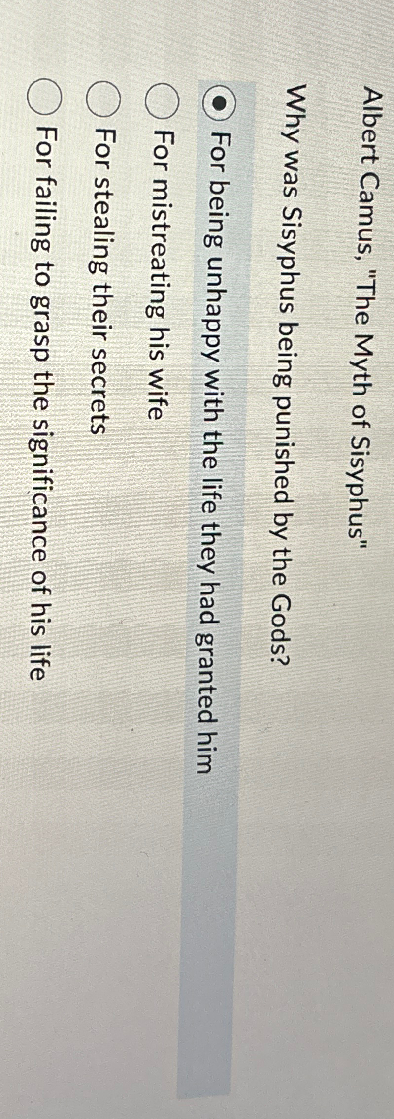 Solved Albert Camus, "The Myth of Sisyphus"Why was Sisyphus | Chegg.com