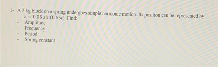 Solved 1- A 2 kg block on a spring undergoes simple harmonic | Chegg.com