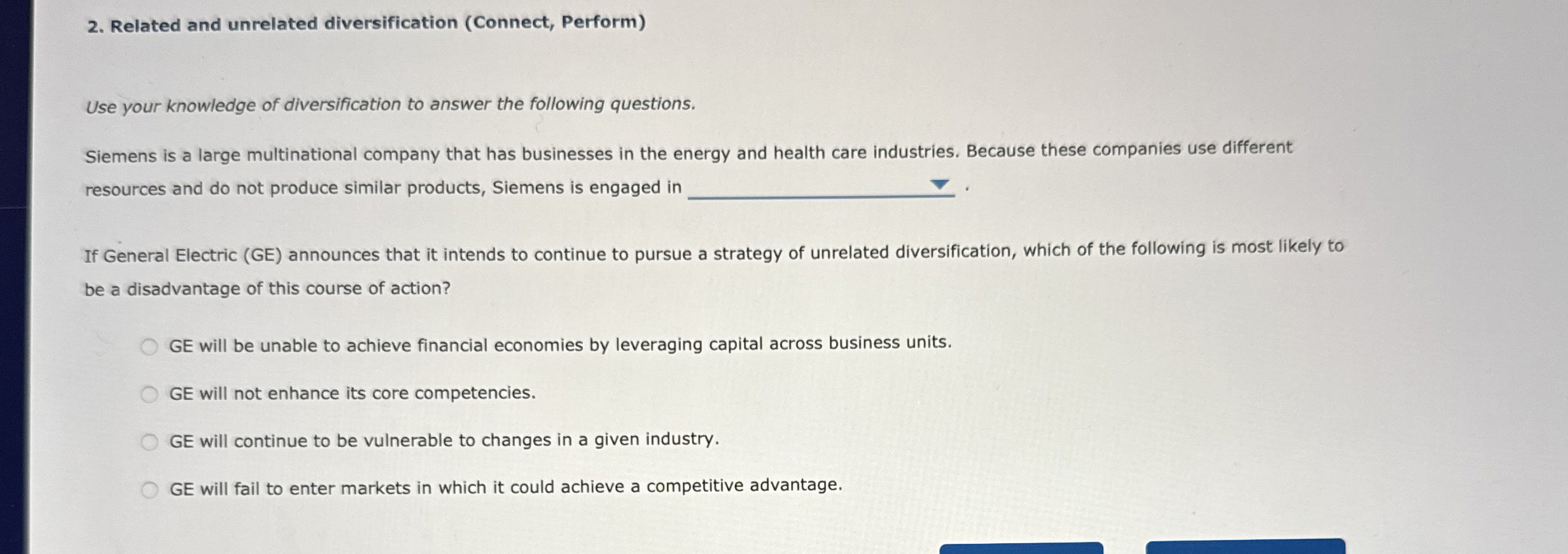 Solved Related and unrelated diversification (Connect, | Chegg.com