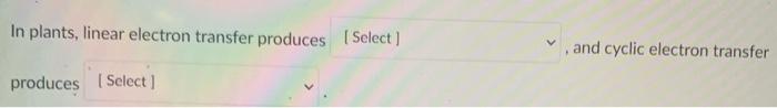 Solved In plants, linear electron transfer produces , and | Chegg.com