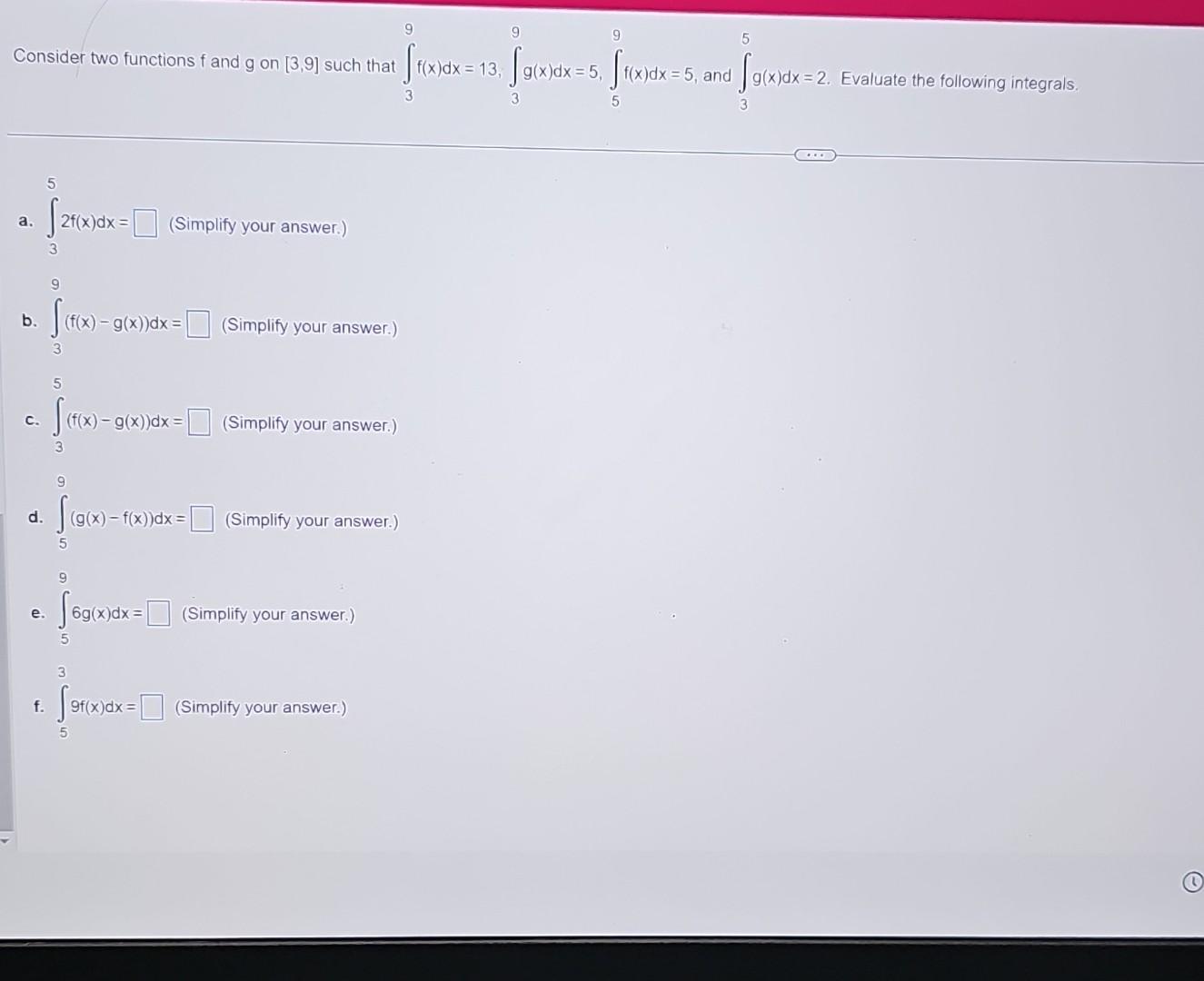 Solved Onsider two functions f and g on [3,9] such that | Chegg.com