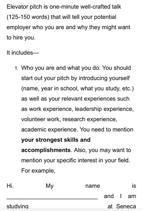 Elevator pitch is one-minute well-crafted talk | Chegg.com