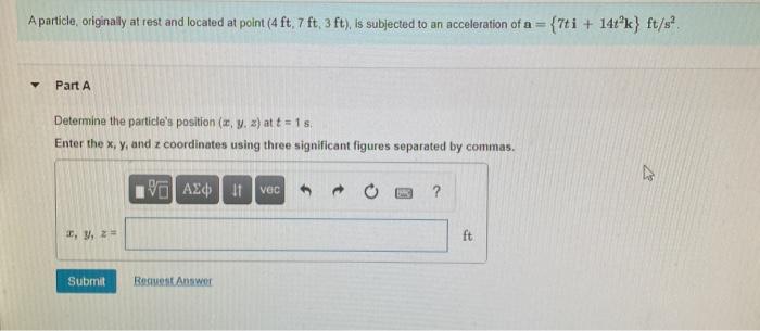 Solved A particle, originally at rest and located at point | Chegg.com