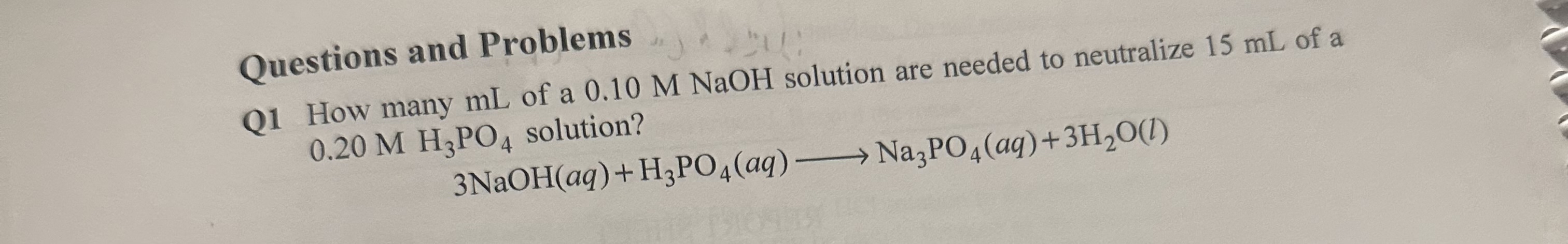 Solved How many mL of a 0.10 ﻿M NaOH solution are needed to | Chegg.com