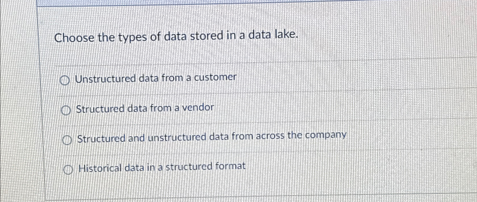 Solved Choose the types of data stored in a data | Chegg.com