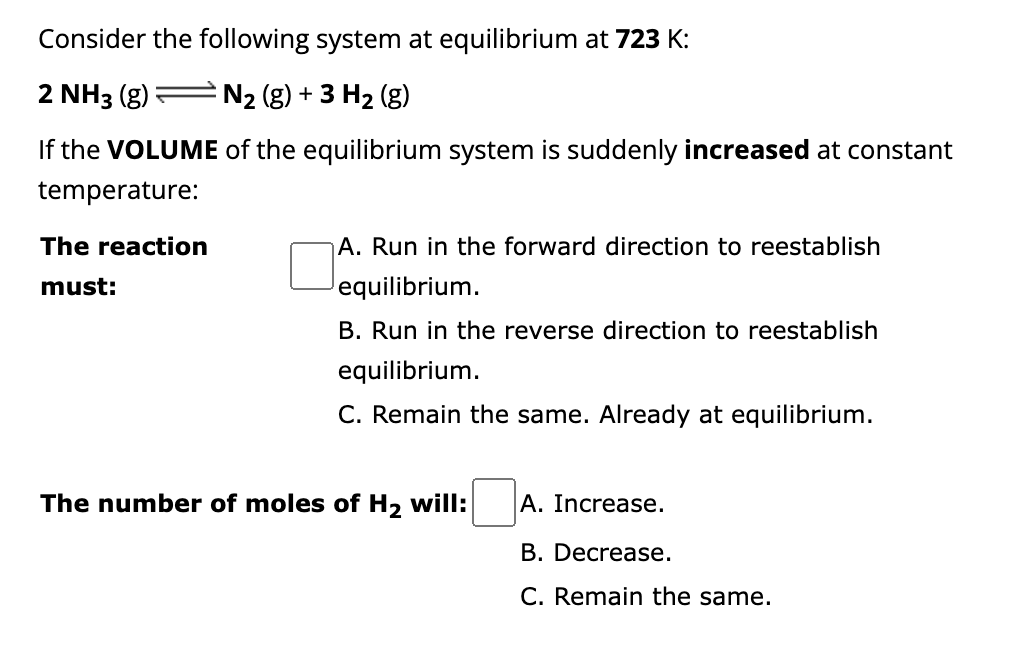 Solved Consider the following system at equilibrium at 723K | Chegg.com