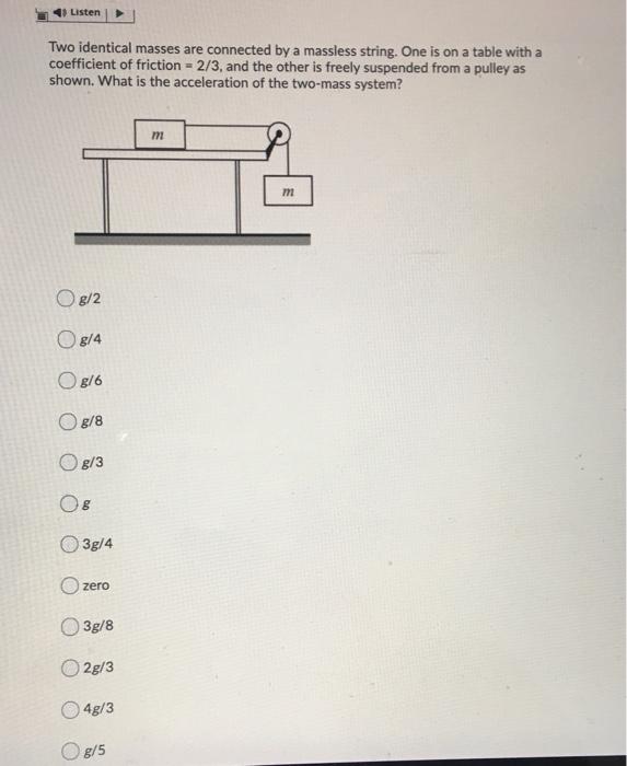 Solved 4 Listen Two identical masses are connected by a | Chegg.com