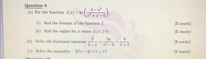 Solved Question 9 (a) For the function f(x)=ln(x2+x−64−x2), | Chegg.com