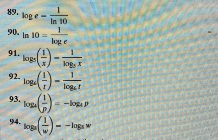 Solved 89. loge=ln101 90. ln10=loge1 91. log5(x1)=log5x1 92. | Chegg.com