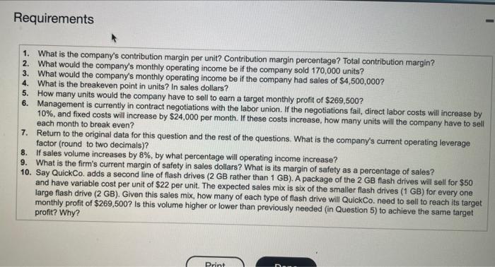 Solved QuickCo. Manufactures 1 GB flash drives (jump drives) | Chegg.com